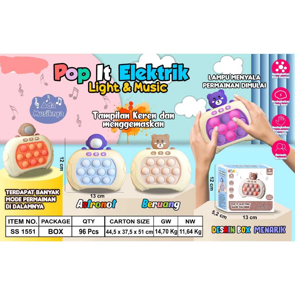 Children's TOYS POP IT ELECTRIC GAME CONSOLE SS1551 POPIT EDUCATIVE ...