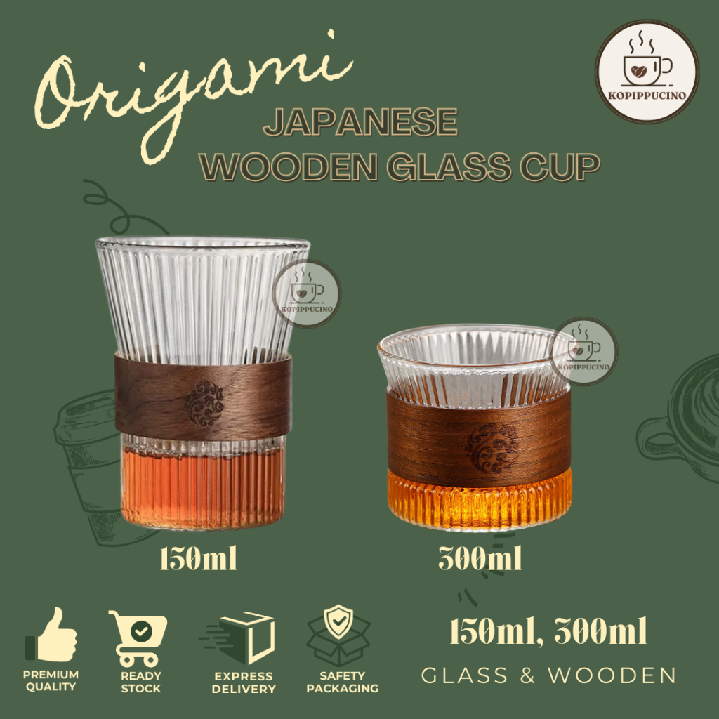 Unique Japanese Wooden Glass Cup with ORIGAMI Motifs Japanese Wooden ...