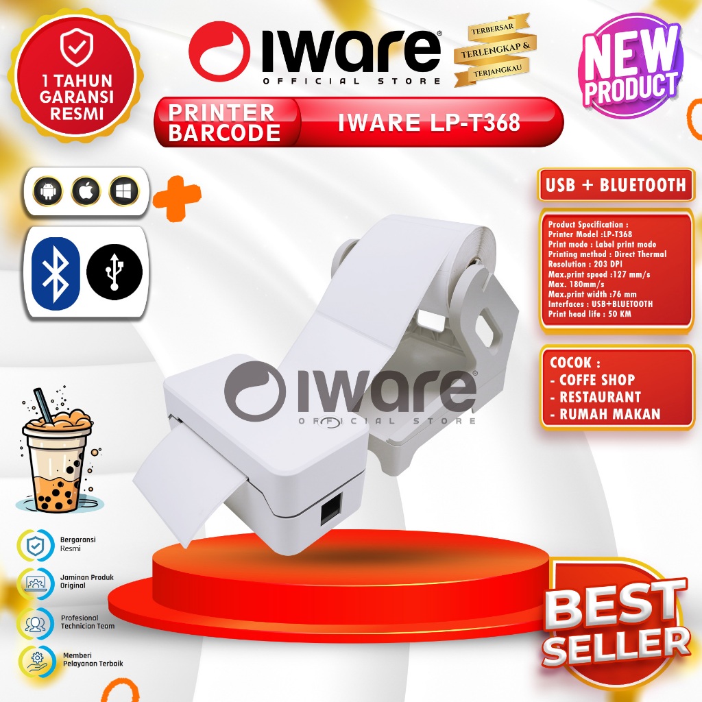 Iware Thermal Barcode Printer LP-T368 80MM Usb+Bluetooth Print Receipt ...