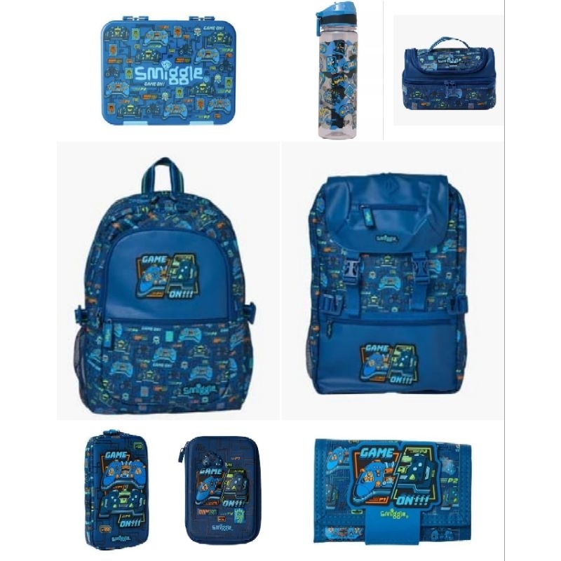 Smiggle GAME ON Set (Backpack, Pencil case, Lunchbox, Lunchbag, Bottle ...
