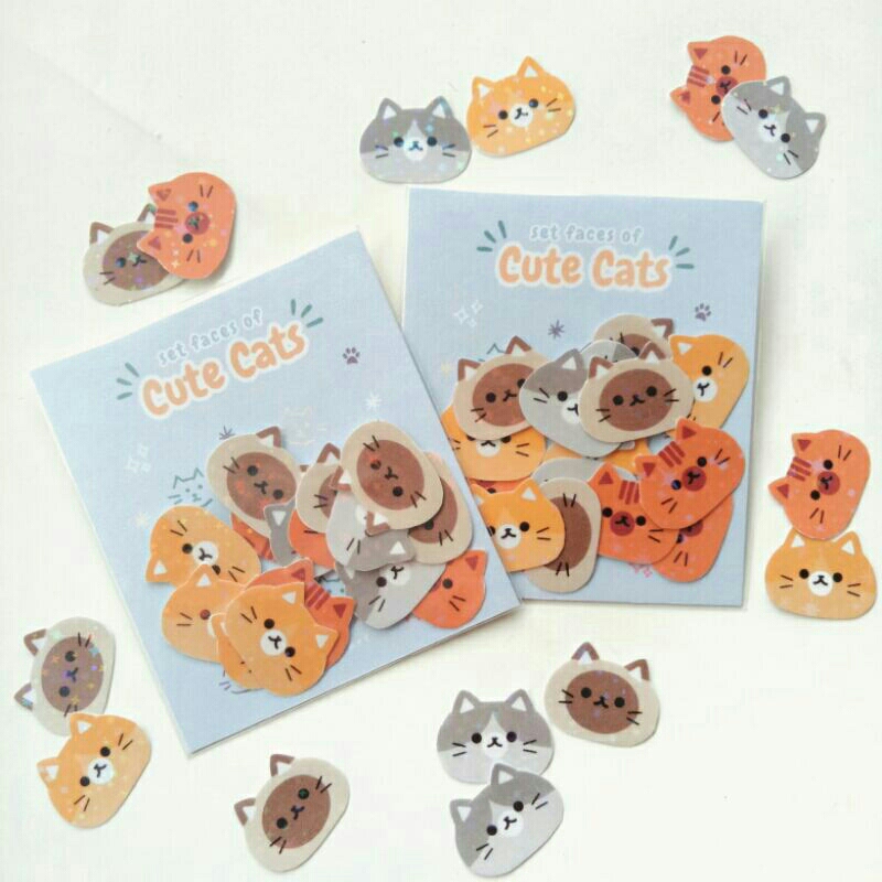 Faces of CUTE CAT Sticker Pack Set | Cat Sticker Die Cut Illustration ...