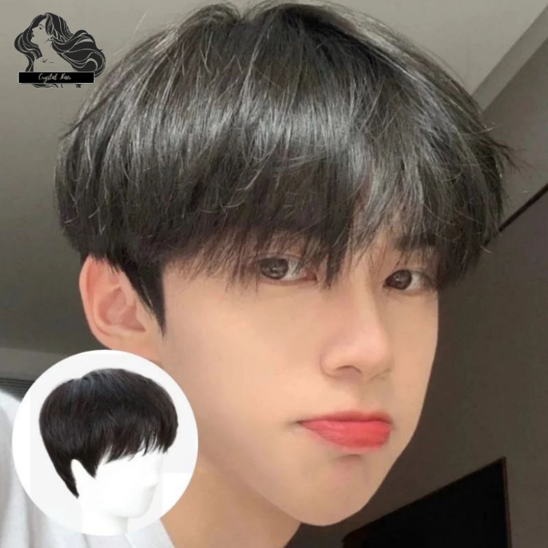HITAM Men's wig Short Hair Bangs Black Color Korean model wig Korean ...