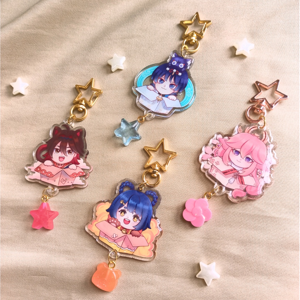 Genshin Box epoxy coated keychain 5cm | Waterproof vinyl Sticker | Yae ...