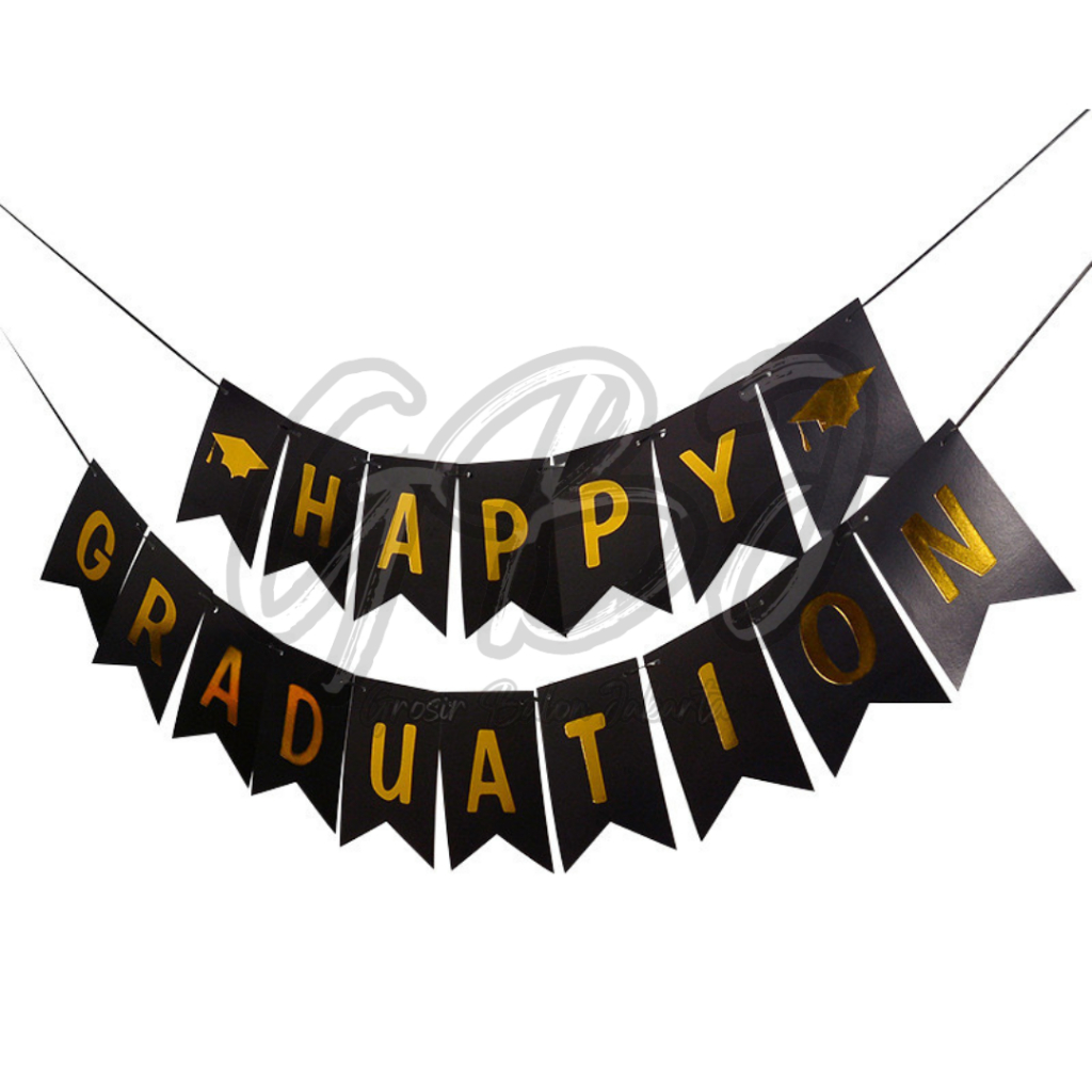 Happy Graduation BANNER Pentagon / Bunting Flag Black Gold Graduation ...