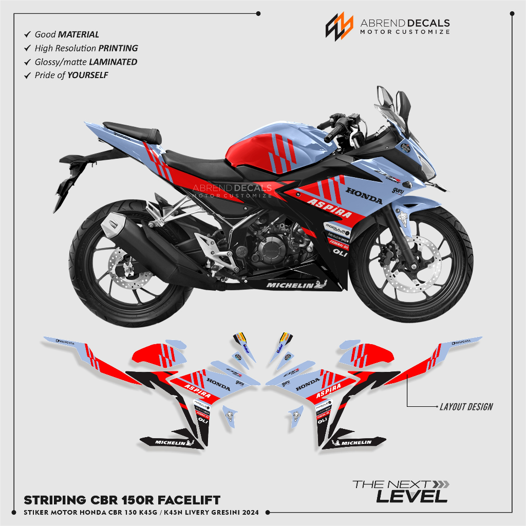 Striping Honda CBR 150 R Facelift Livery Team Gresini Racing 2024 Motro ...