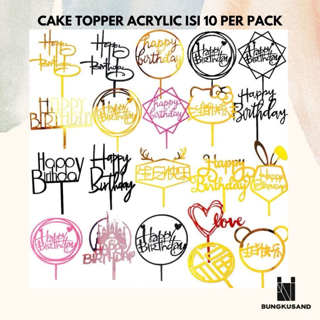 Acrilyk PLASTIC CAKE TOPPER CONTENTS 10 PCS PER PACK CAKE TOPPER HAPPY ...