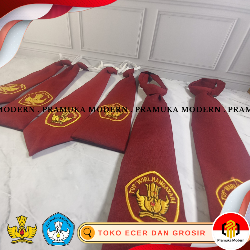 SD tie with embroidered logo / screen printed yellow tutwuri handayani ...