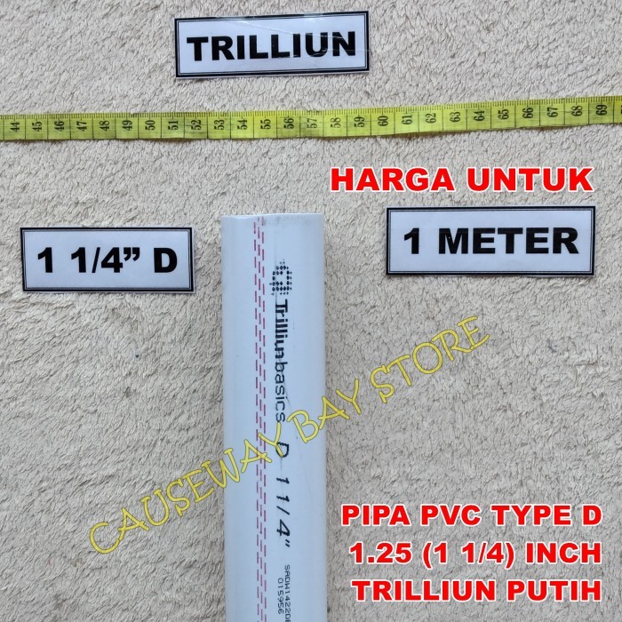 PVC Pipe 1 1⁄4 INCH TYPE D WHITE TRILLION 1 METER LENGTH | Shopee ...