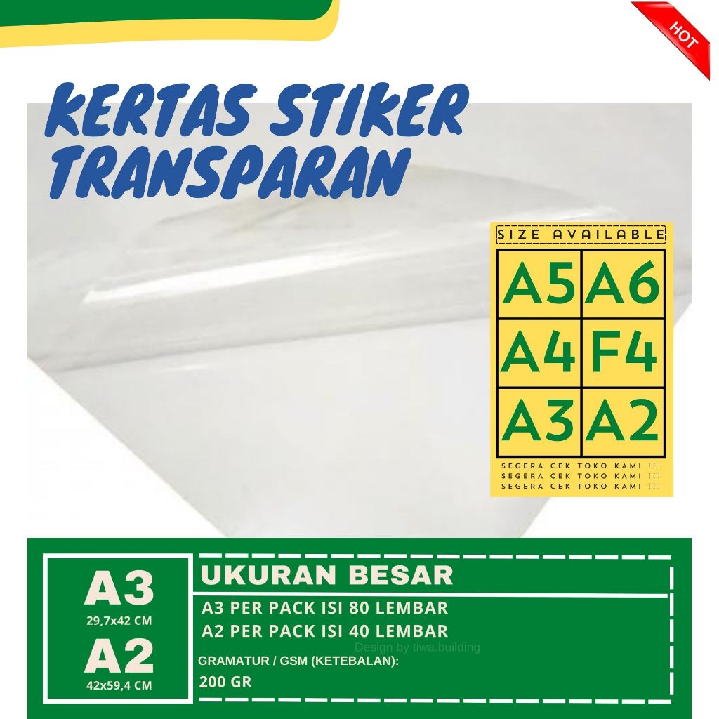 A3 & A2 TRANSPARENT STICKER PAPER PERPACK CONTAINS 40 & 80 SHEETS ...