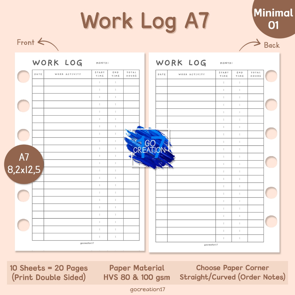 Planner Book Refill Paper Contents Binder Work Log Simple Minimalist A7 ...