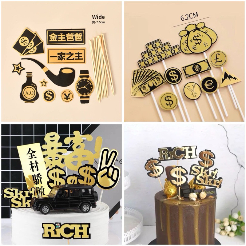 GOLD DOLLAR RICH FATHERS THEME CAKE TOPPER SET /DAY BIRTHDAY CAKE ...