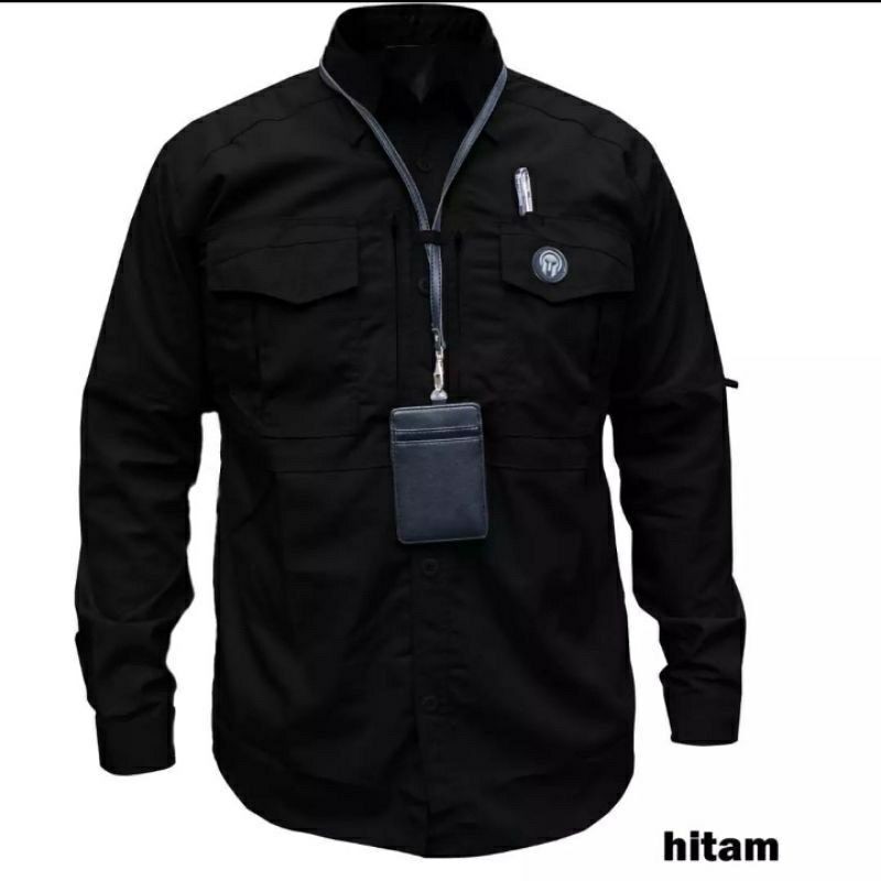 KEMEJA HITAM Men's Plain Black Long Sleeve Shirt, Pdl Tactical Outdoor ...