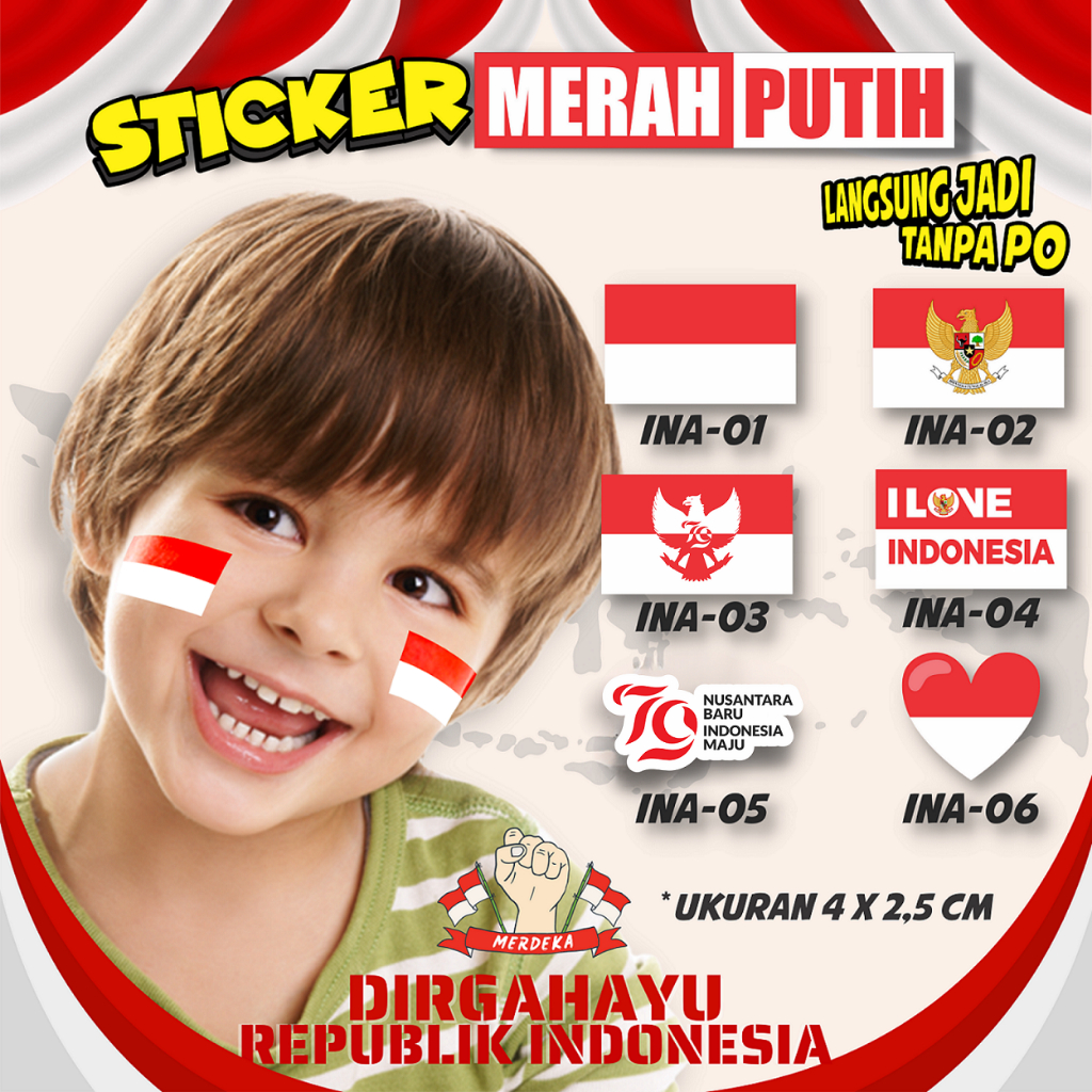 MERAH PUTIH Red and White Flag 79th Anniversary Cheek Stickers ...