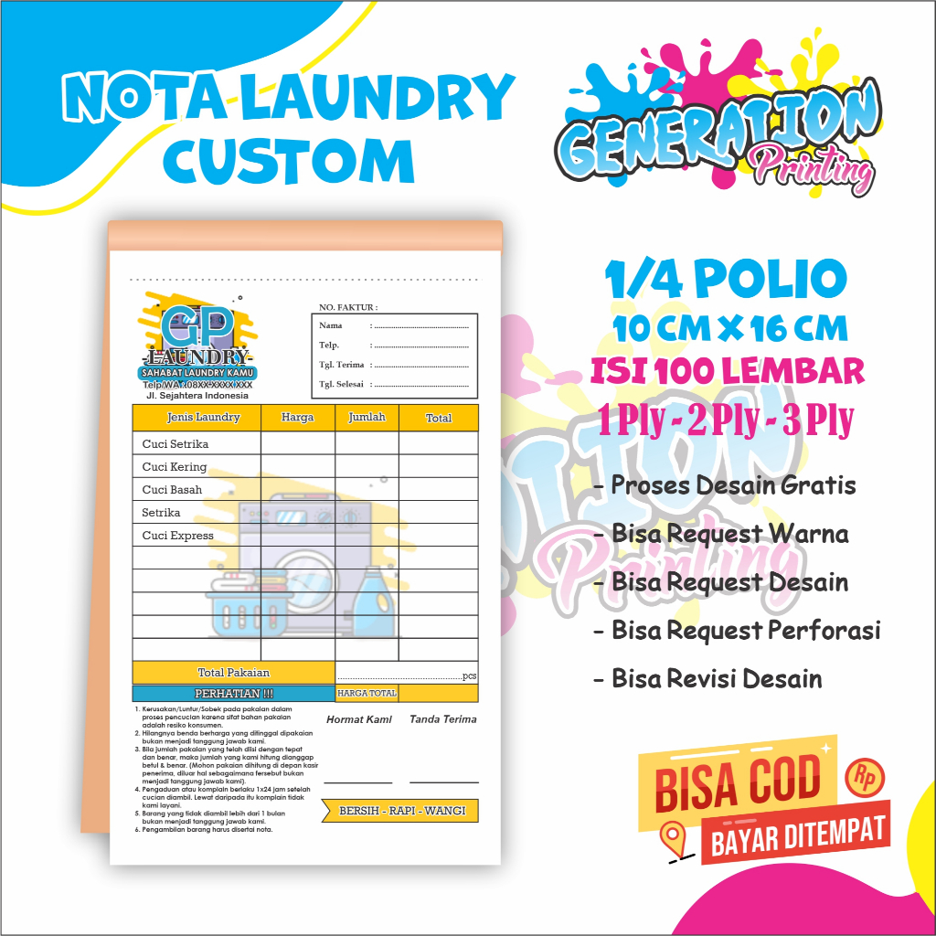 Custom LAUNDRY BON NOTES FREE DESIGN 1/4 POLIO FREE TO CHANGE YOUR OWN ...