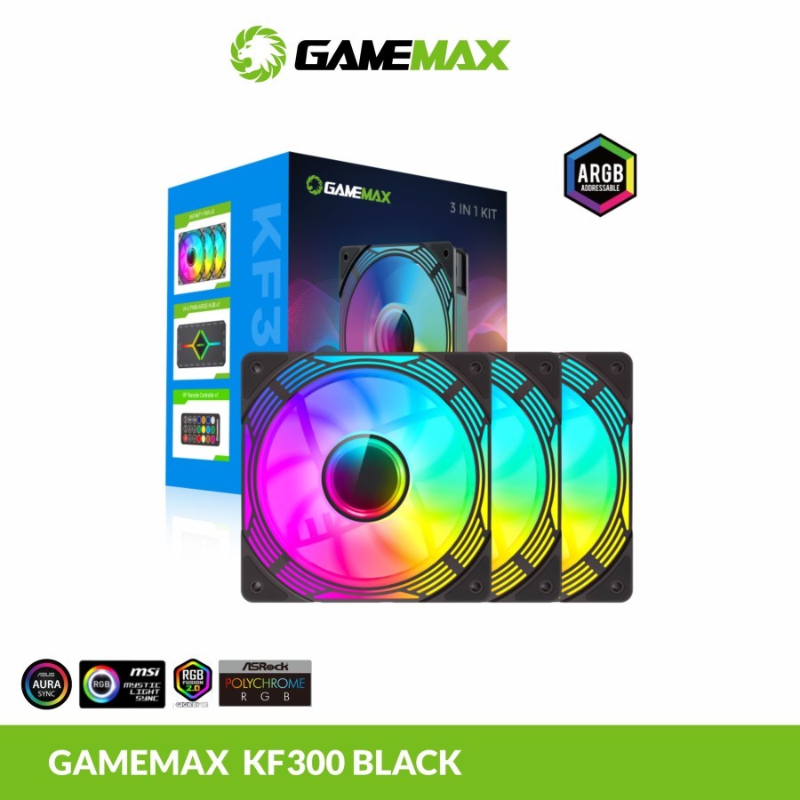 Fan CASE GAMEMAX KF300 120mm ARGB FAN 3 IN 1 KIT PWM ARGB REMOTE ...
