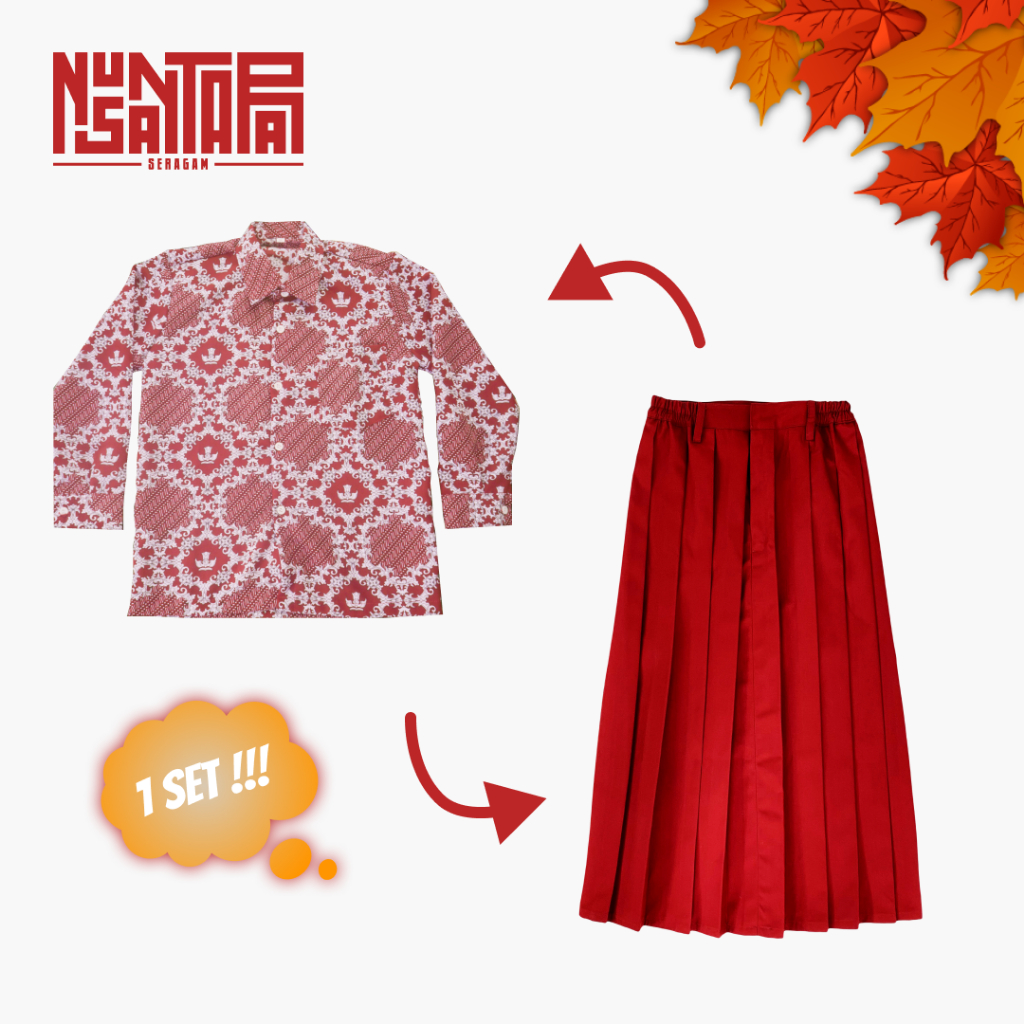 A SET OF PRIMARY SCHOOL BATIK CLOTHES WITH FLOWER MOTIF + RAMPEL SKIRT ...