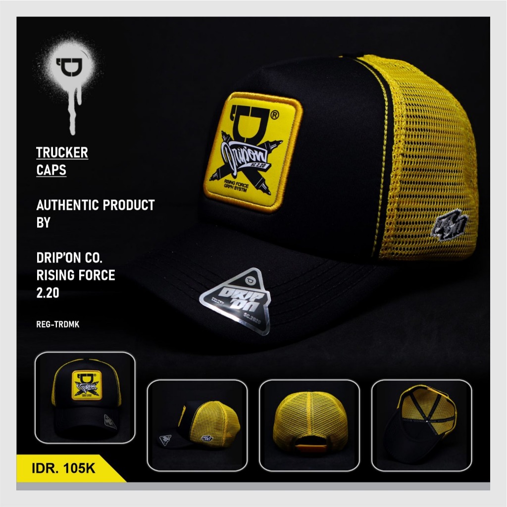 Drip On Mesh Trucker Hat for Adult Men Original Black Yellow DROTR-HHK ...
