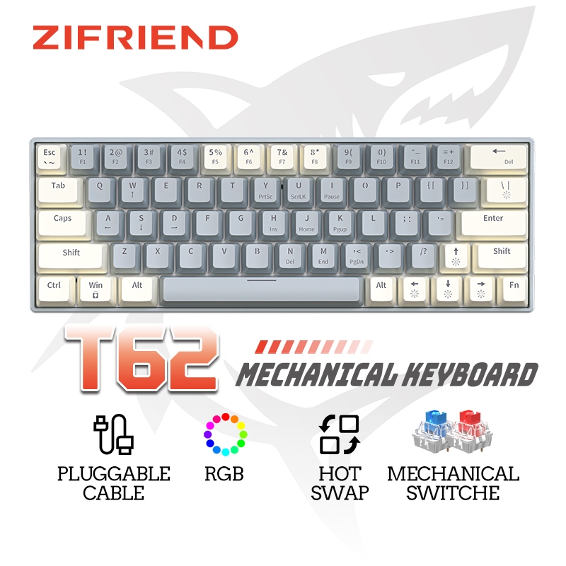 ZIFRIEND T62 Mechanical Keyboard 60% Layout RGB Backlit Gaming keyboard ...