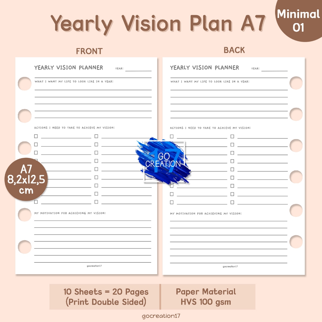 Planner Book Refill Paper Binder Yearly Vision Plan Simple Minimalist ...