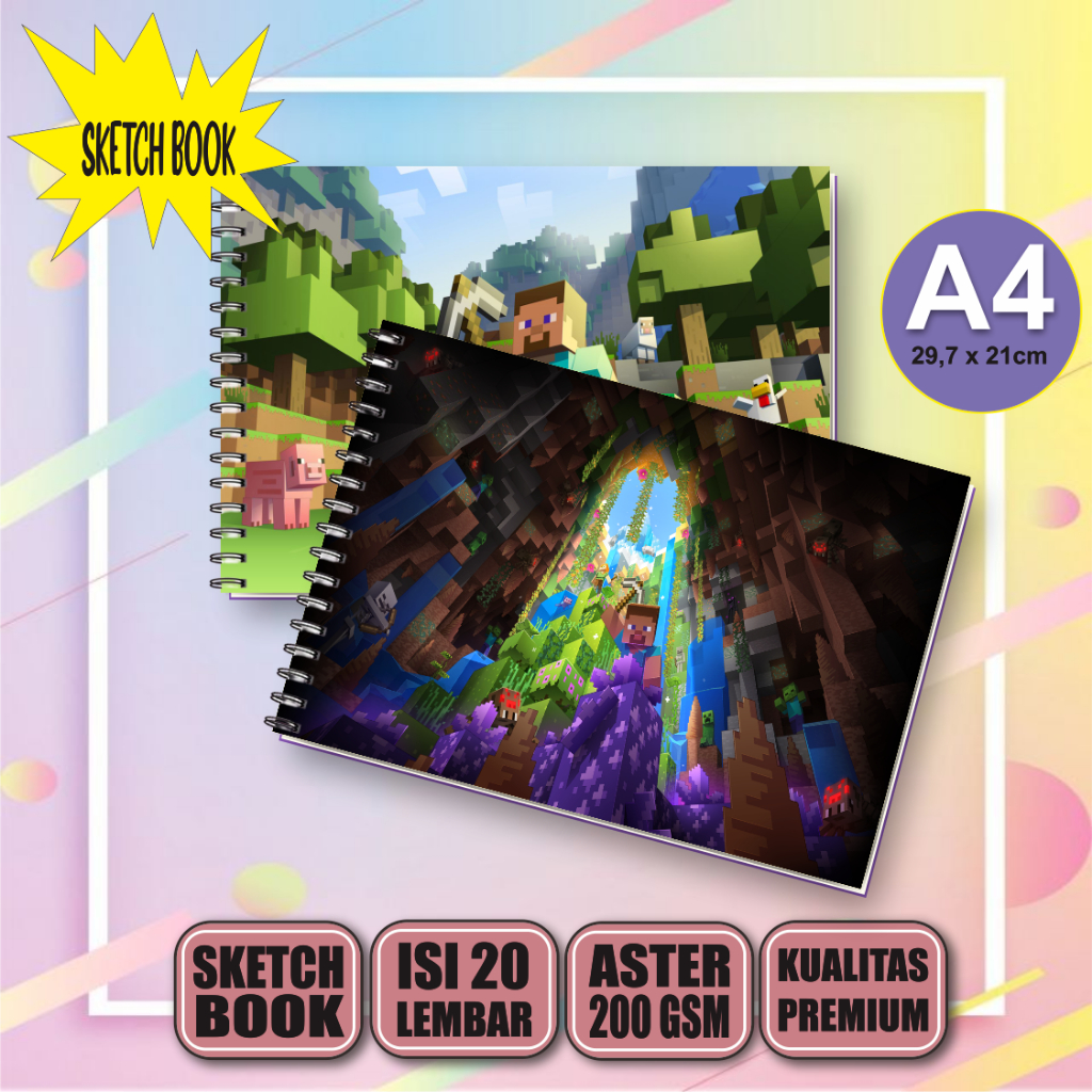 Minecraft A4 Sketchbook, 20 Sheets/40 Pages Spiral Volume Vertical ...