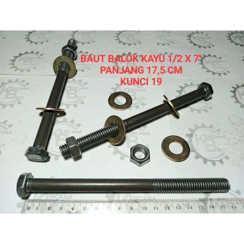 KAYU Wooden BLOCK BOLT 1/2 X 7" / BLANDAR BOLT / LONG BOLT LENGTH 17,5 ...