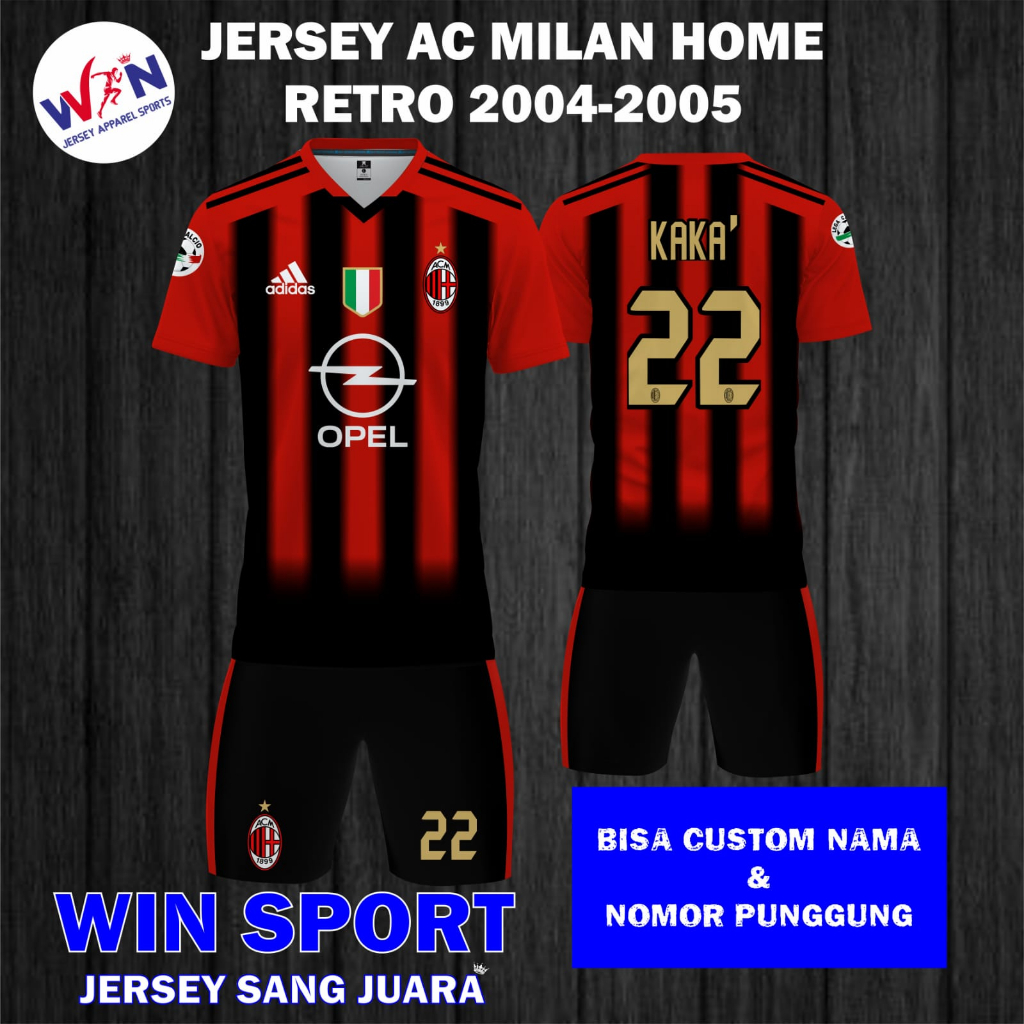 Ac MILAN HOME 2004-2005 UEFA Champions League Soccer Jersey, Retro ...