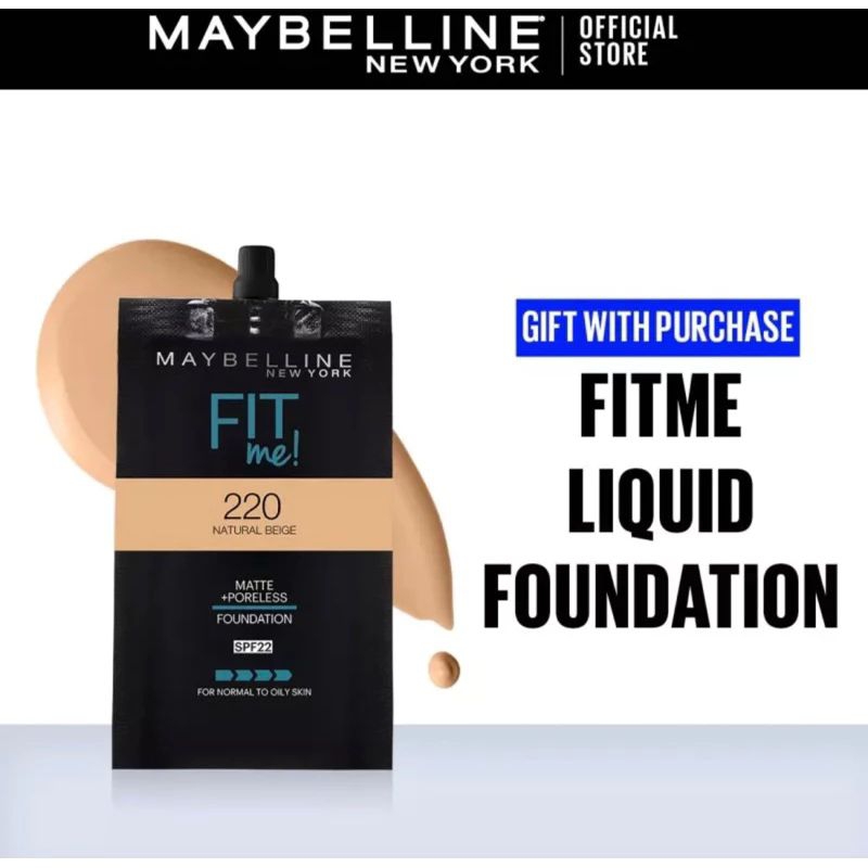 Maybelline FIT ME MATTE LIQUID FOUNDATION 220 NATURAL BEIGE SACHET ...