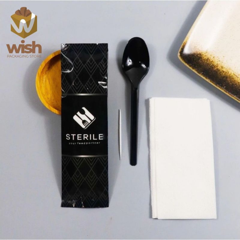 Plastic spoon set / Spoon, tissue, toothpick PREMIUM BLACK STERILE ...
