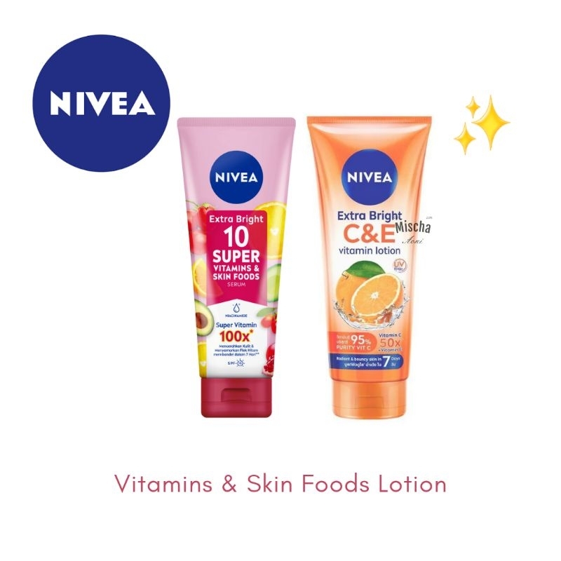 Nivea Extra Bright 10 Super Vitamins & Skin Food 180ml Extra Bright C&E Vitamin Lotion 320ml ...
