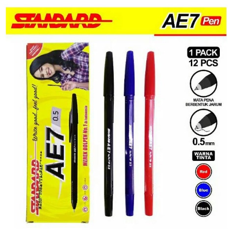 MERAH HITAM (1 Pcs) Standard AE7 0.5mm Pen / Standard AE-7 Ballpoint ...