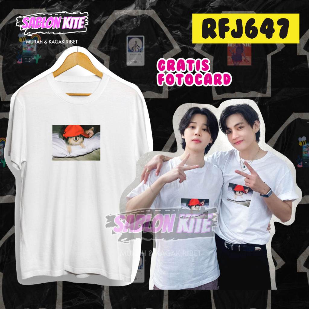 Rfj647 T-Shirt Kpop Jimin Taehyung layover Yeontan guk guk+Fotocard ...