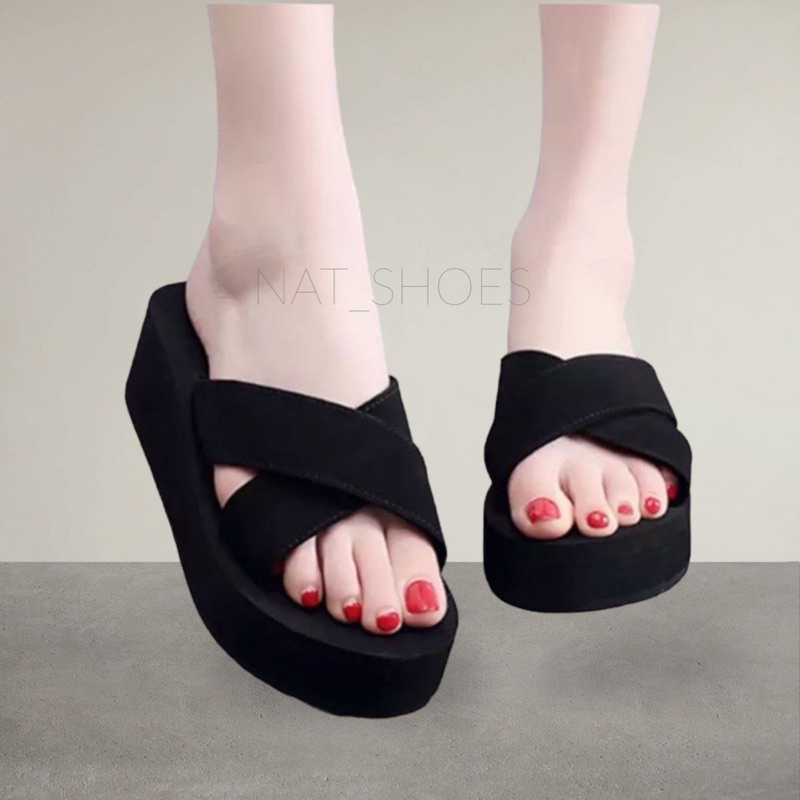 Women's Cross Wedge Sandals Adult Teenage Wedge Sandals | Shopee ...