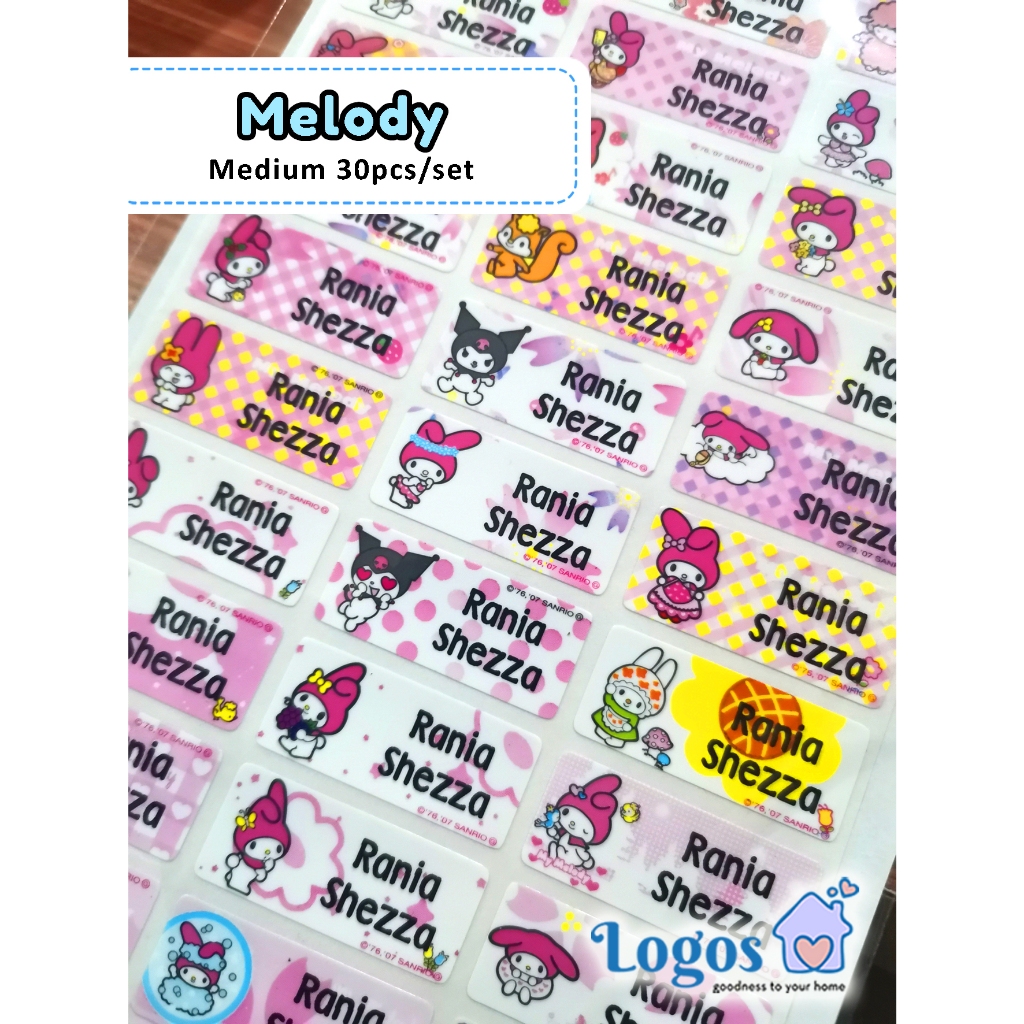 My Melody Sticker MEDIUM Name Label Kuromi Cute Sanrio character ...