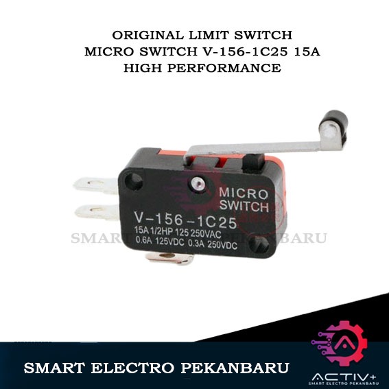 Original V-156-1C25 Micro Limit Switch WITH LONG PLATE HANDLE + LONG ROLLER WHEEL LEVER ARM NO ...