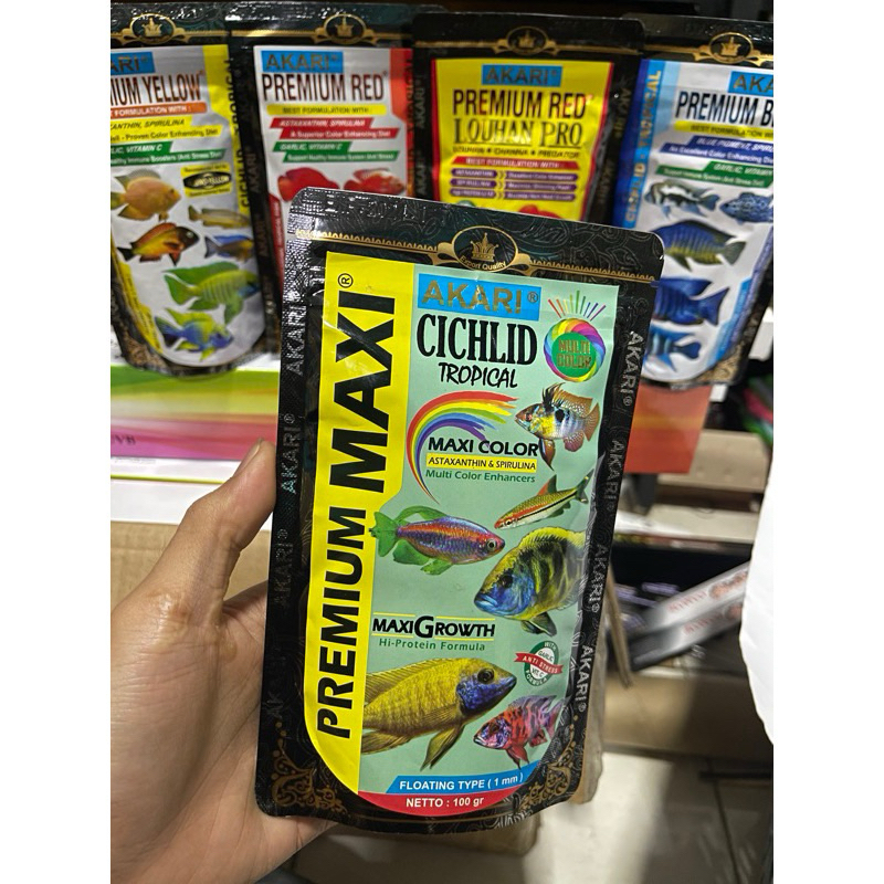 Pellet AKARI PREMIUM MAXI BLUE YELLOW RED LOUHAN PRO CHICHLID 100g ...