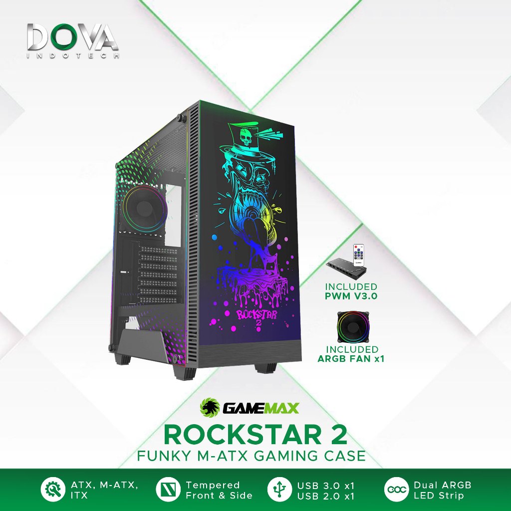 Gamemax RockStar 2 Gaming PC Case with ARGB LED, PWM and Remote Control ...