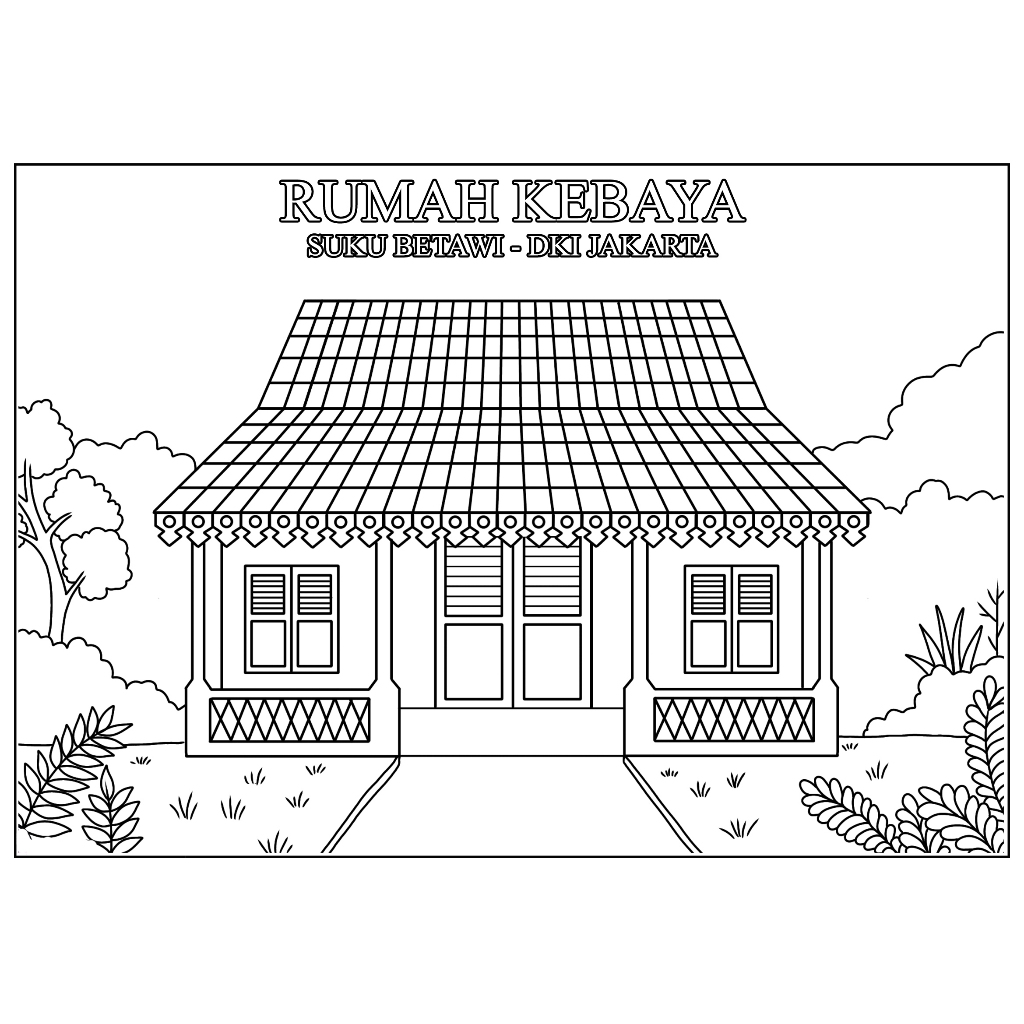 Traditional House Theme Coloring Drawing Paper | COLORING PAPER ...