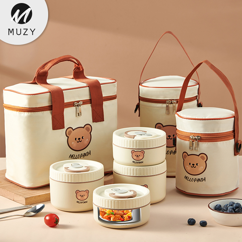 Muzy Lunch Box Round Stainless Lunch Box Cream Rice Container Sealed ...
