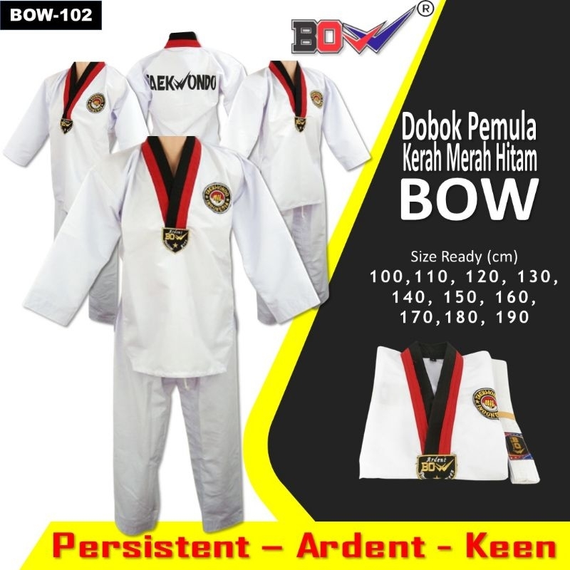 MERAH HITAM PUTIH Dobok taekwondo shirt beginner uniform white and red collar black poom BOWbet ...