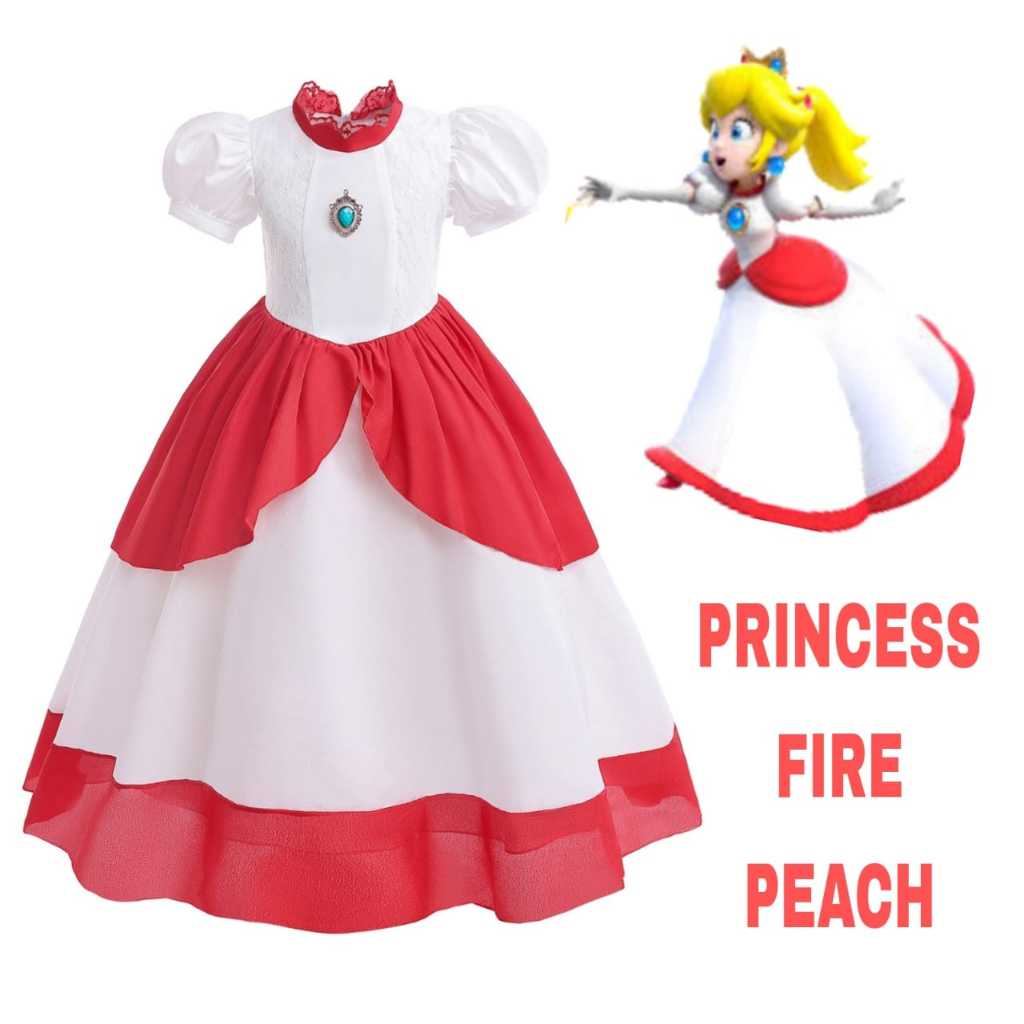 BAJUKIDDIE PRINCESS FIRE PEACH DRESS SUPER MARIO BROSS COSPLAY IMPORT ...