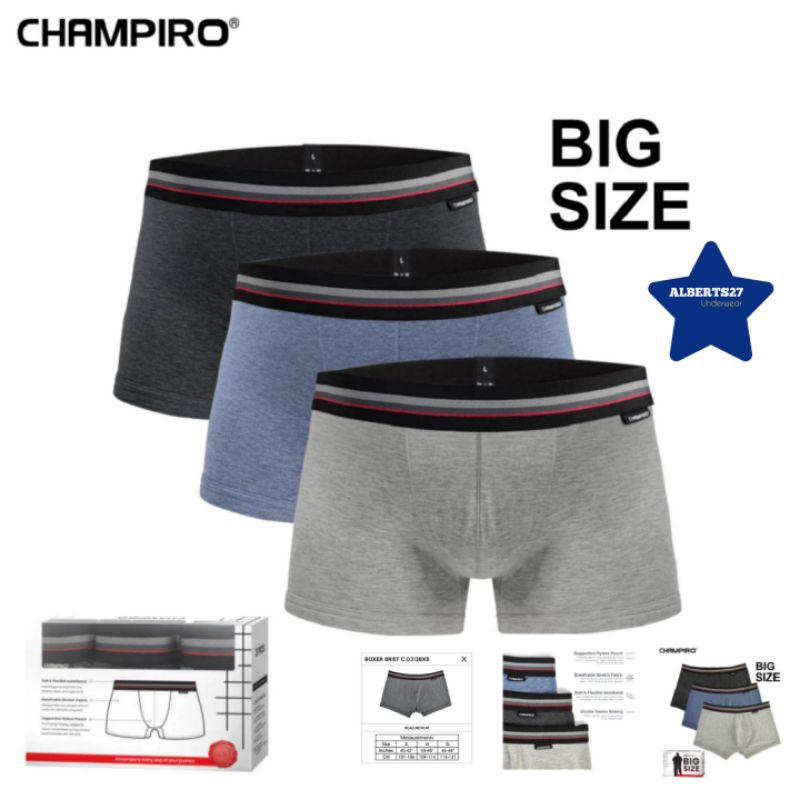 Champiro 0312 BXB Big Size Men's Boxer Underwear Contains 3 pcs (1 box ...