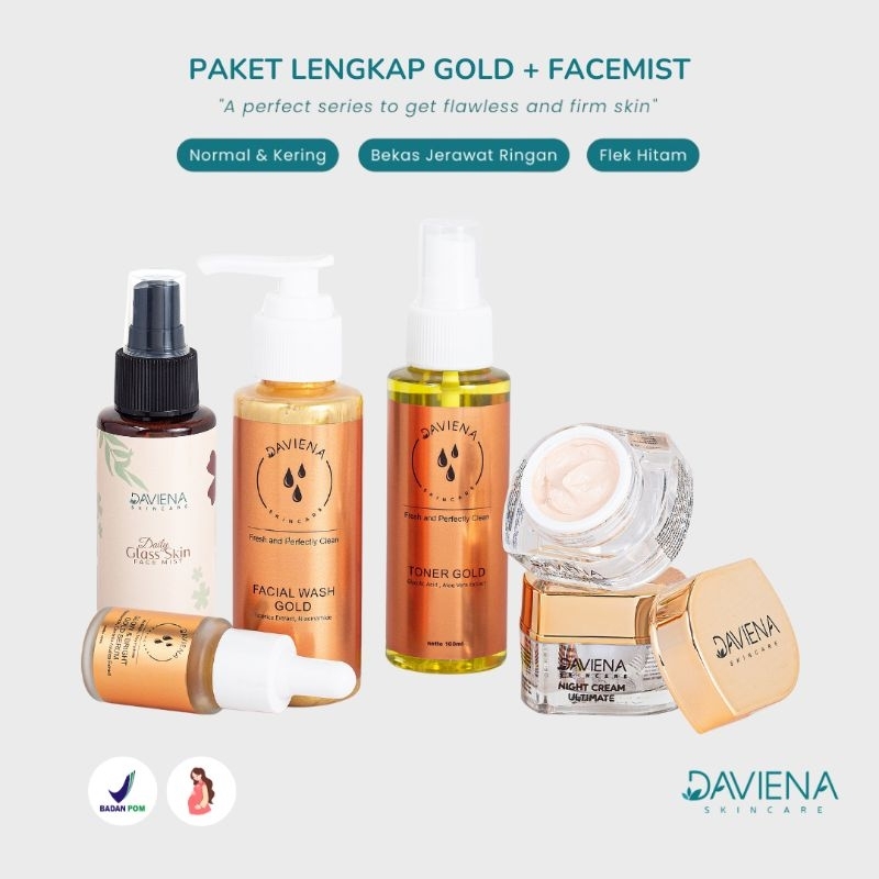 Daviena SKINCARE BUNDLING Complete Package GOLD And FACEMIST | Shopee ...