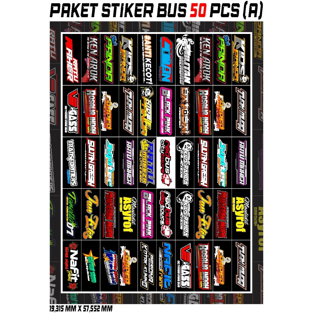 Basuri Telolet Viral Bus Name Stickers Contents 50,100,41,32,20,16 Pcs ...