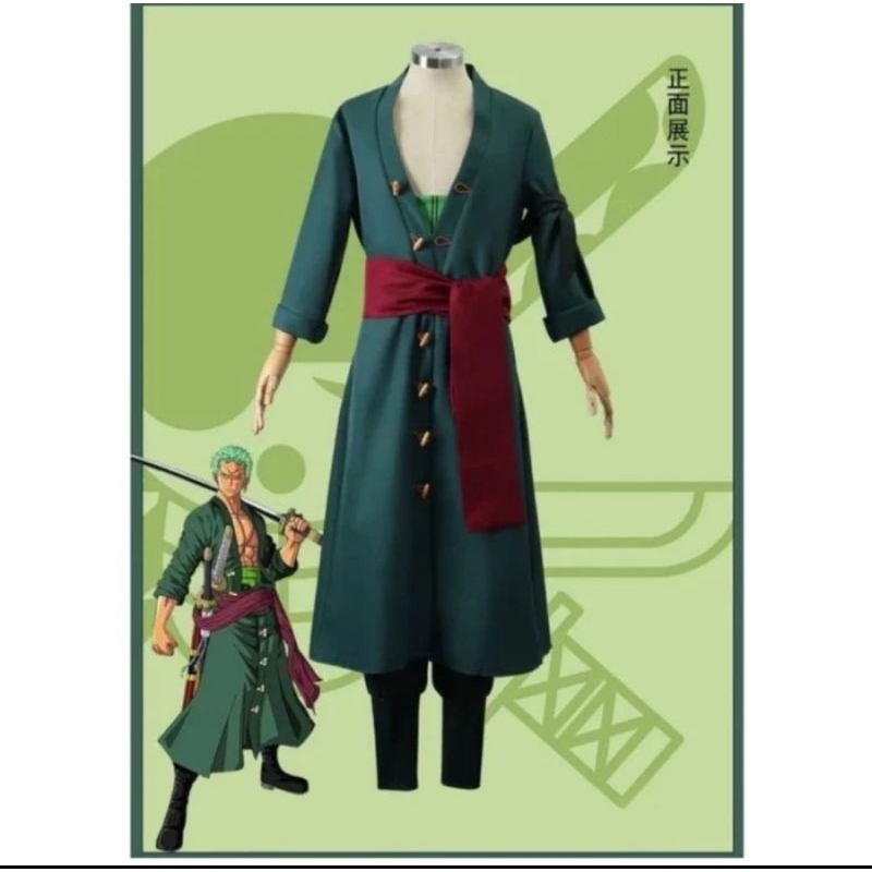 HIJAU One piece zoro Zorro Costume Green Cloak Luffy Monkey zoro Anime ...