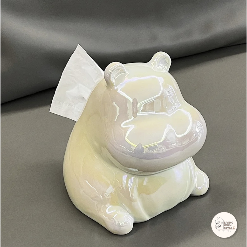 Living With Style - Hippo Ceramic Tissue Box / Cute Aesthetic Hippo ...