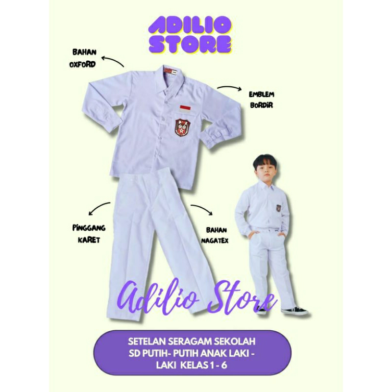 PUTIH White White Elementary School Uniform Suits Long Sleeve White ...