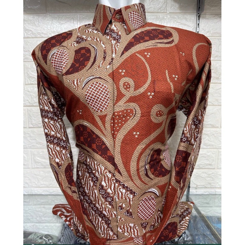KATUN KEMEJA Premium Terracotta Men's BATIK Shirt Cotton FULL Tricot ...