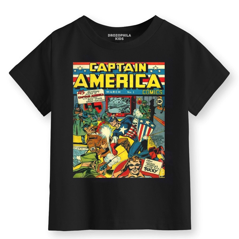 (DROZOPHILAKIDS) Boys Girls T-shirt CAPTAIN AMERICA Motif Material 24s ...