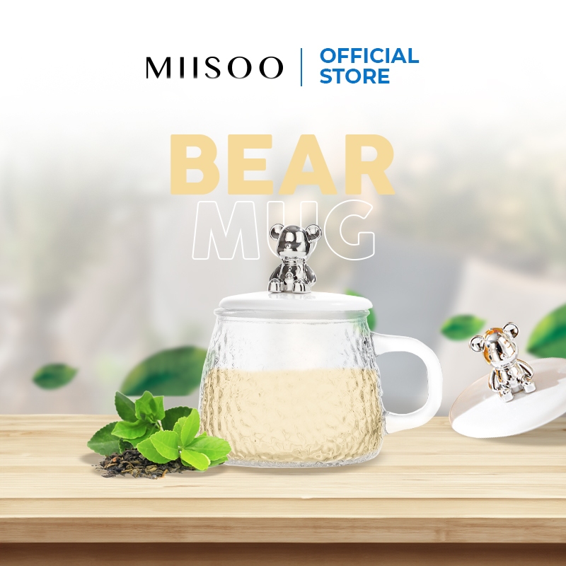 Miisoo Glass Drinking Glass with Bear Lid Milk Tea Glass Coffee Glass ...