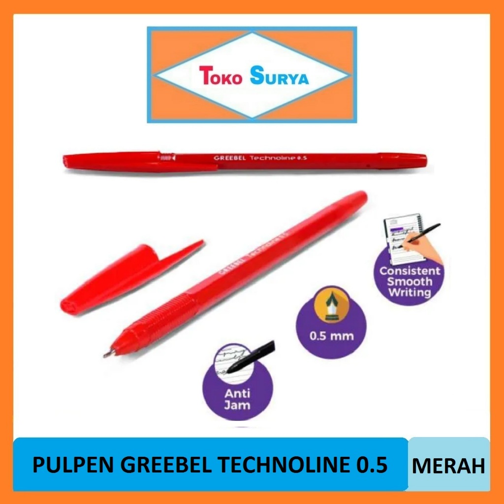 MERAH Greebel Red Technoline Pen 0.5mm (Pcs) | Shopee Philippines